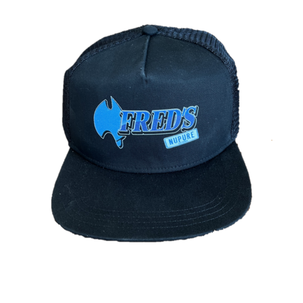 Fred’s Blue Logo Flat Peak Trucker Cap - Fred's Interstate Transport